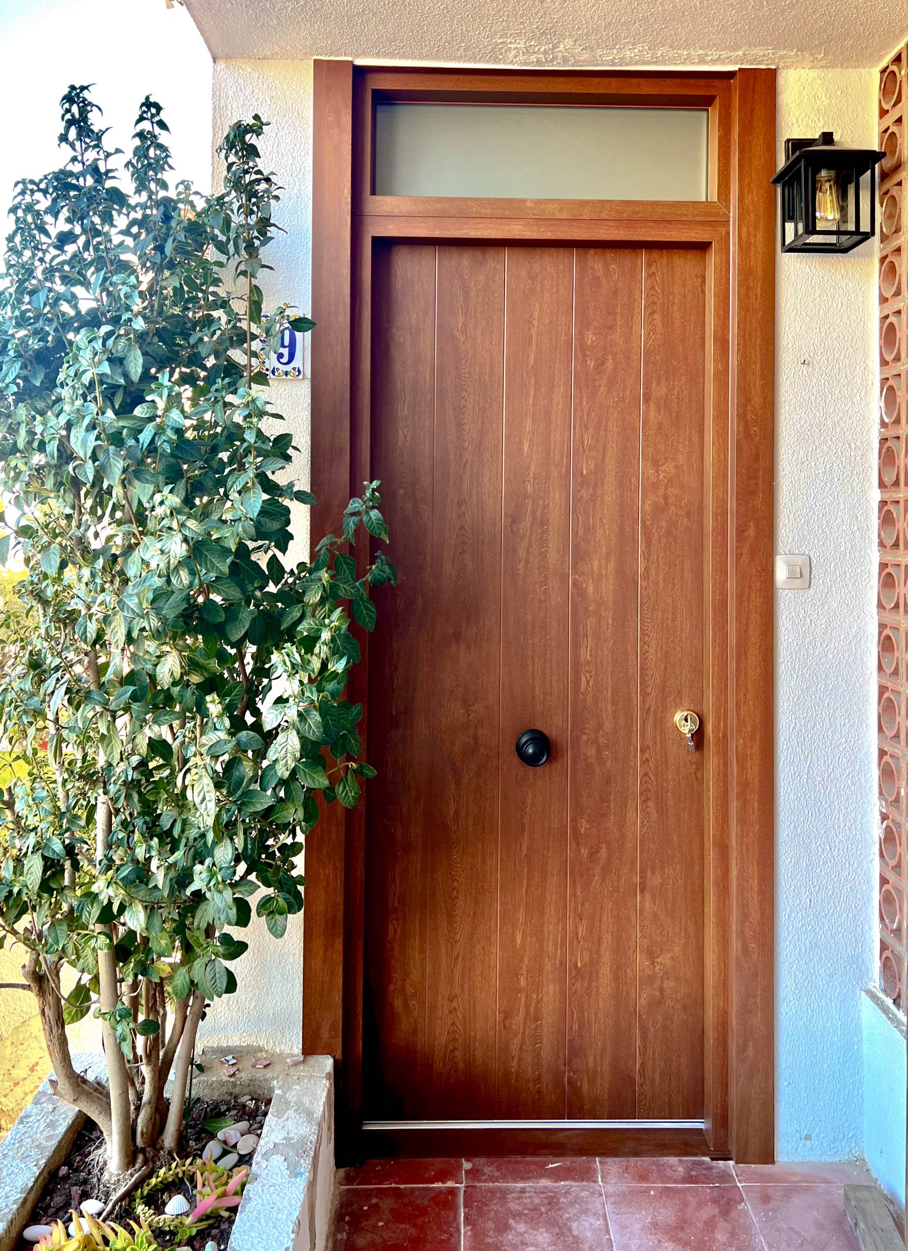 Puerta exterior de ALUMINIO con 5 vidrios pequeños y dos lineas ...